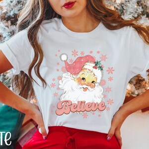 Pink Retro Santa Tee, Pink Christmas Santa Graphic Tee, Clothing, Retro ...
