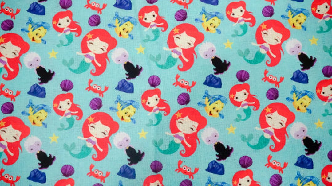 Red Haired Mermaid Princess Character Themed 100% Cotton Fabric 1/2 ...