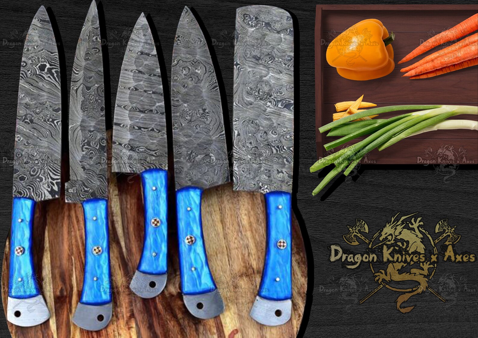 Beautiful Custom Damascus Carbon Steel Chef Set Kitchen - Etsy