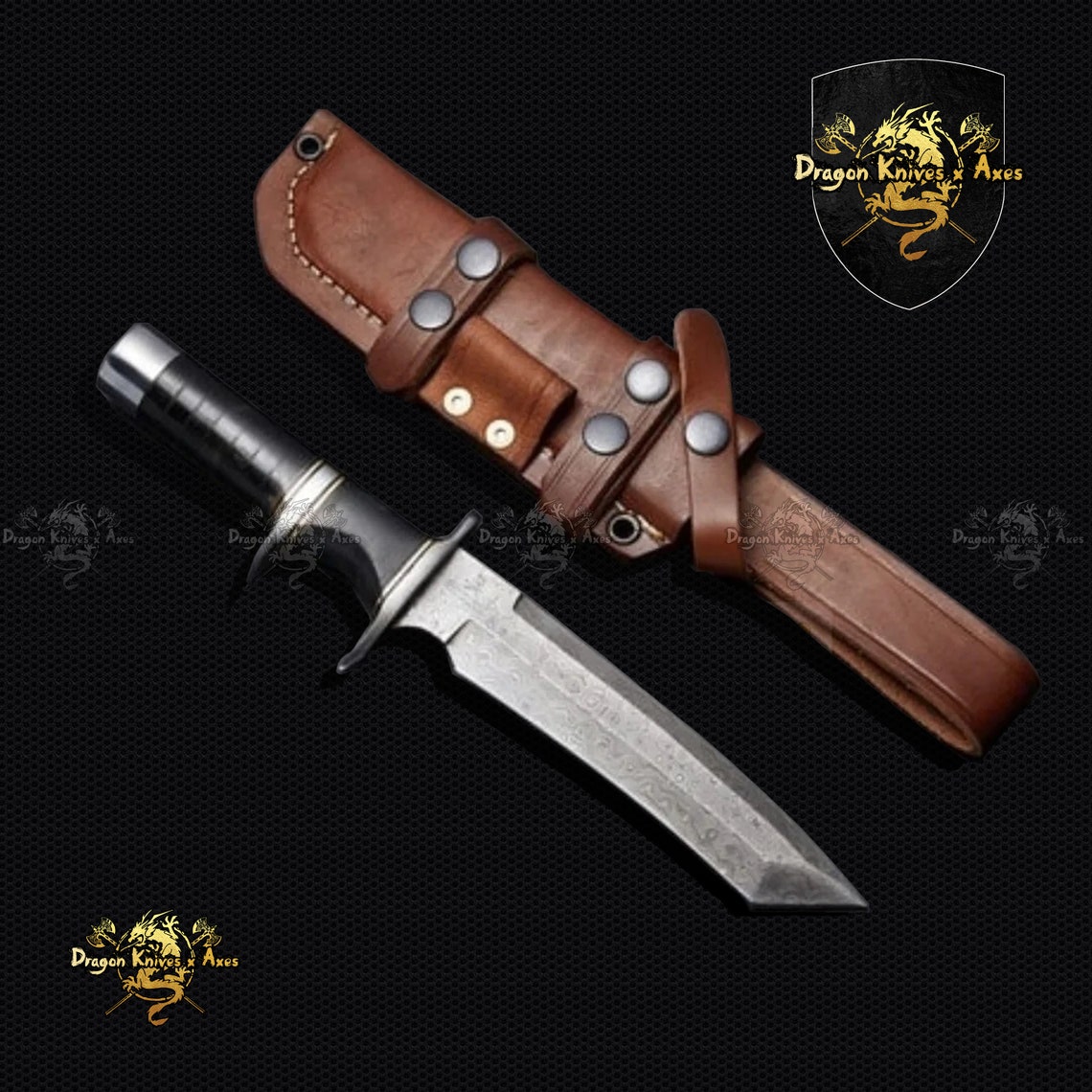 Beautiful Tanto Knife Carbon Steel Blade Bowie With Black Thread Wrap ...