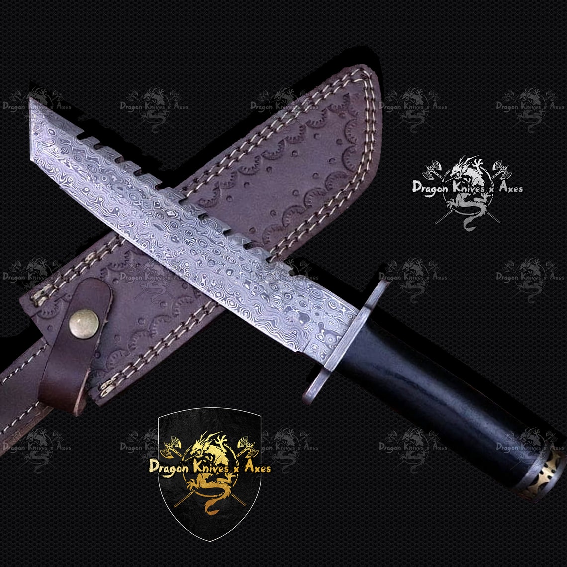 Beautiful Tanto Knife Carbon Steel Blade Bowie With Black Thread Wrap ...