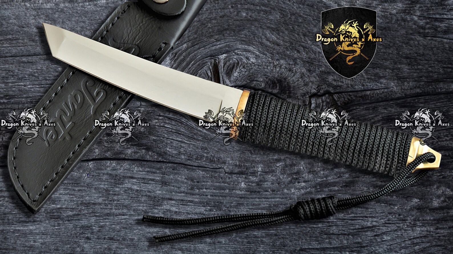 Beautiful Tanto Knife Carbon Steel Blade Bowie With Black Thread Wrap ...
