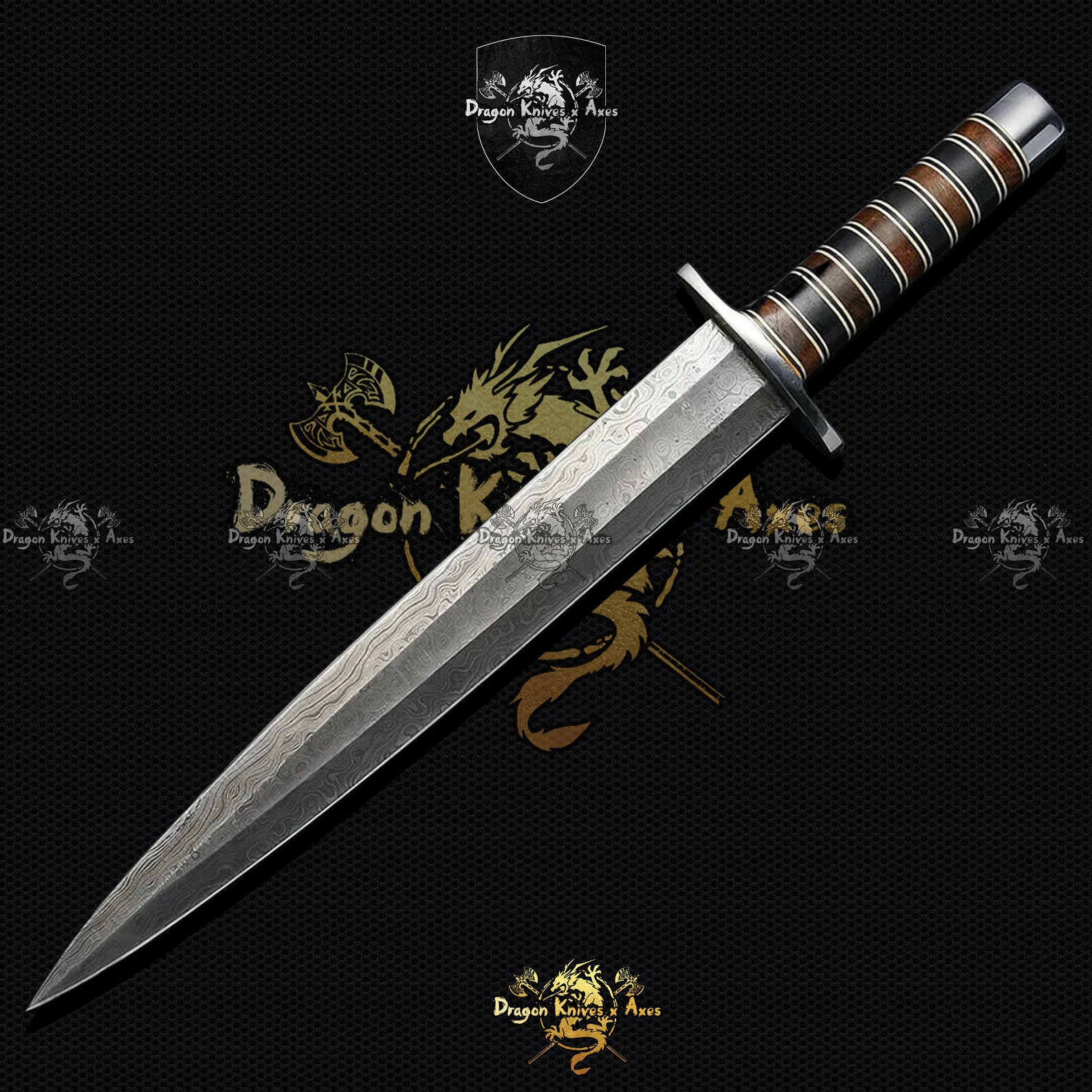 Pair of Arkansas Toothpick D2 Steel and Damascus Dagger Hunting Knives ...