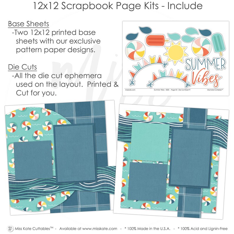 Summer Vibes 12x12 Scrapbook Page Kit for Summer Memories, Beach Photos, Pool Days, Popsicle Die ...