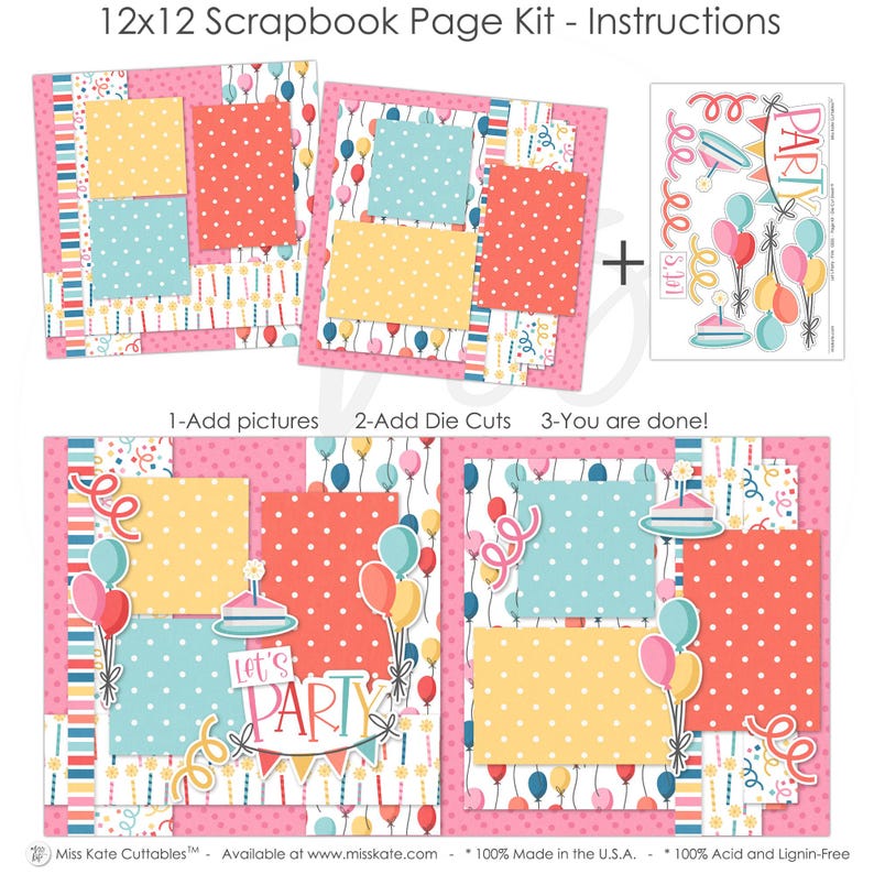 Let's Party - Pink - 12x12 Scrapbook Page Kit Birthday Party Kids ...