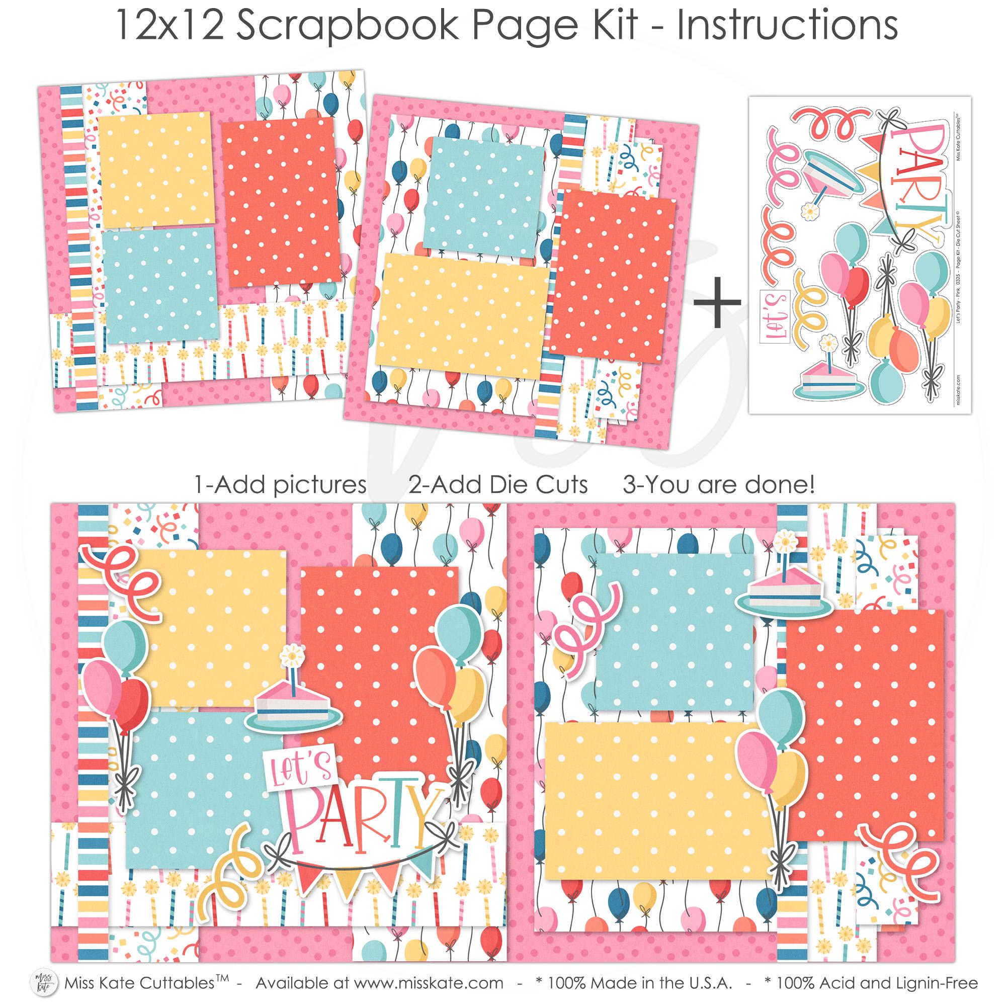 Let's Party - Pink - 12x12 Scrapbook Page Kit Birthday Party Kids ...