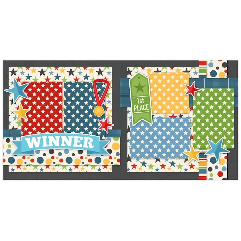 Winner - 12x12 Scrapbook Page Kit Sports School Award Star 1st Place ...