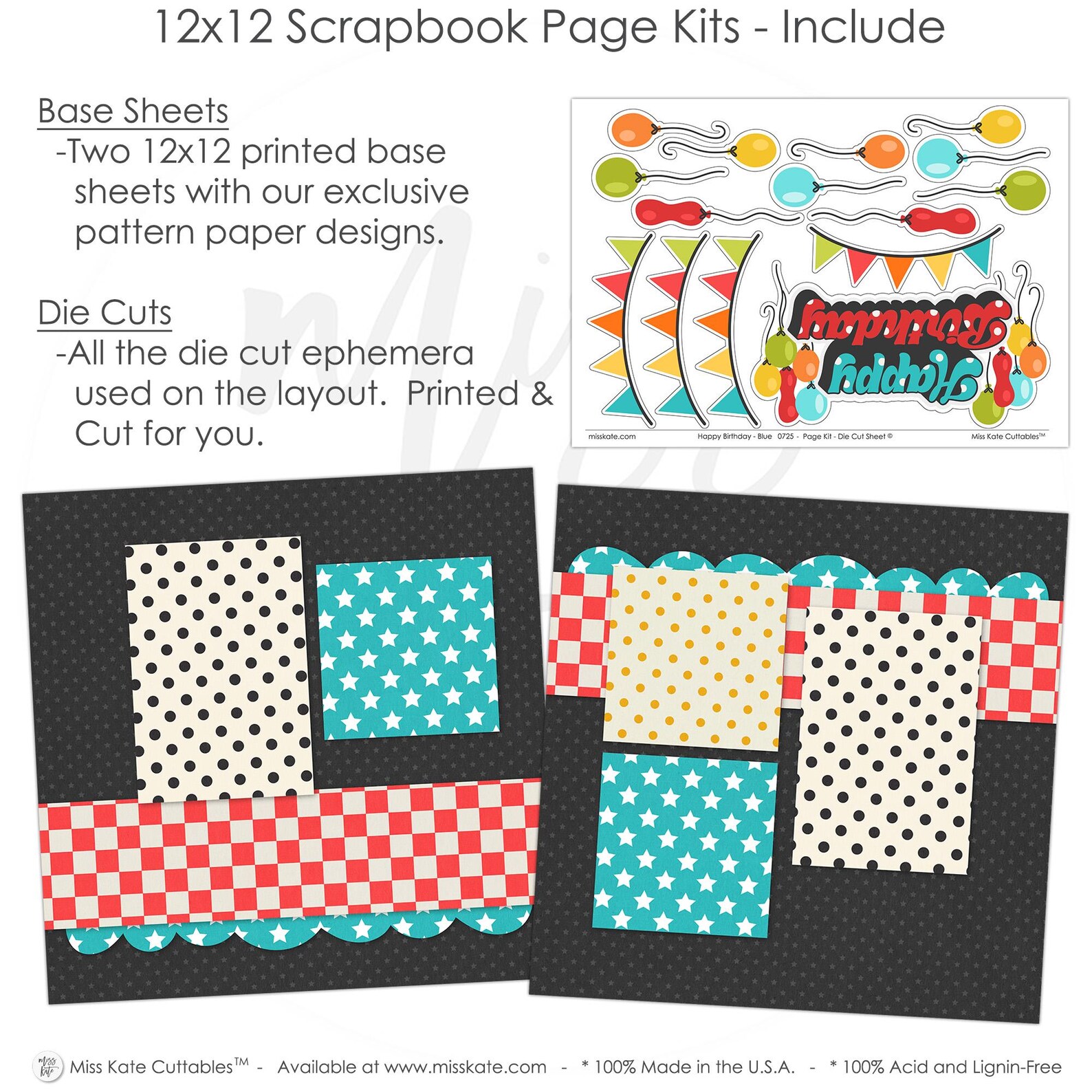 Happy Birthday Blue - 12x12 Scrapbook Page Kit – Balloon Stickers ...