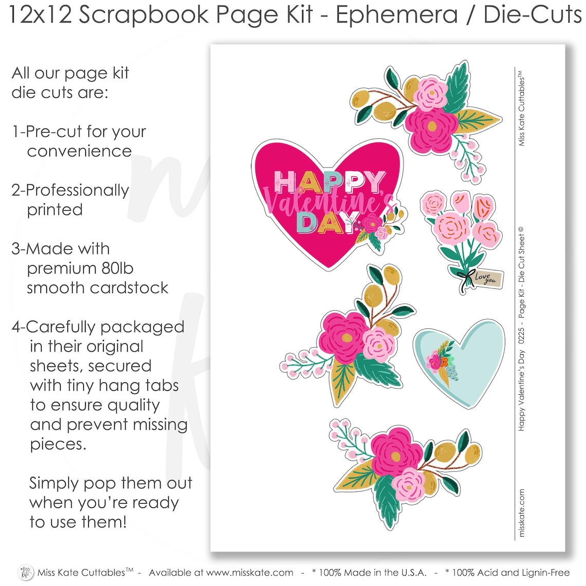 Happy Valentine's Day Scrapbook Page Kit | Floral Heart Die Cuts Pink ...
