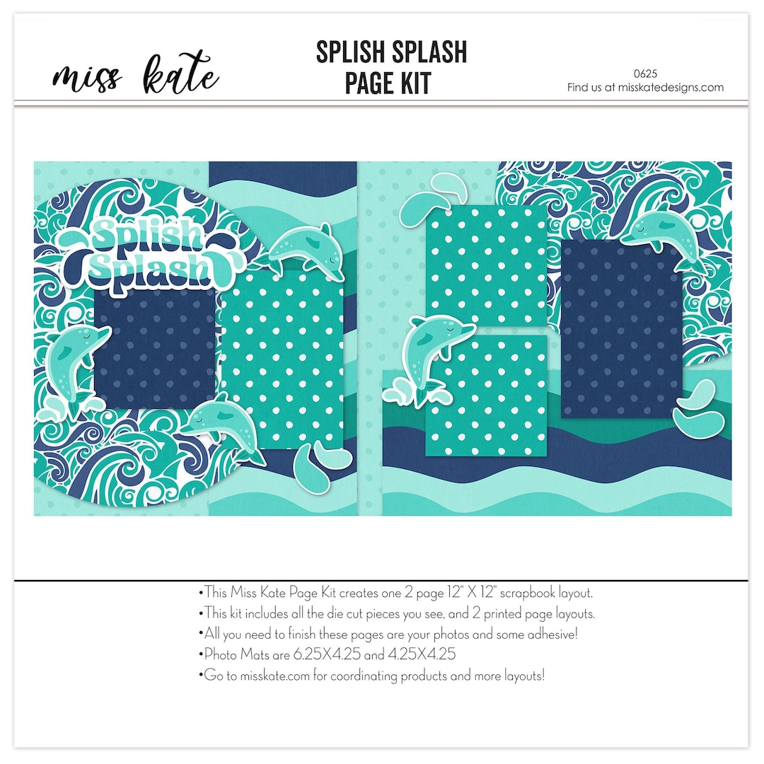 Splish Splash - 12x12 Scrapbook Page Kit – Dolphin Die Cuts, Teal Blue ...