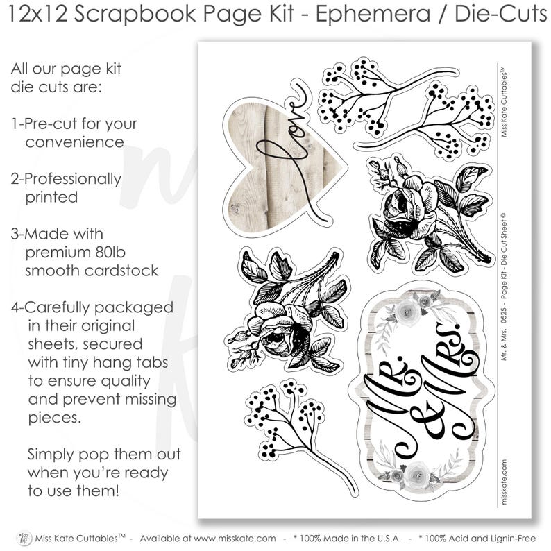 Mr. & Mrs. - 12x12 Scrapbook Page Kit – Mr and Mrs, Photo Mats, Elegant ...