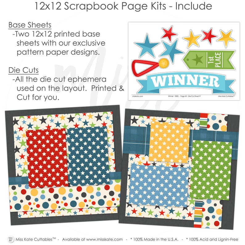 Winner - 12x12 Scrapbook Page Kit Sports School Award Star 1st Place ...