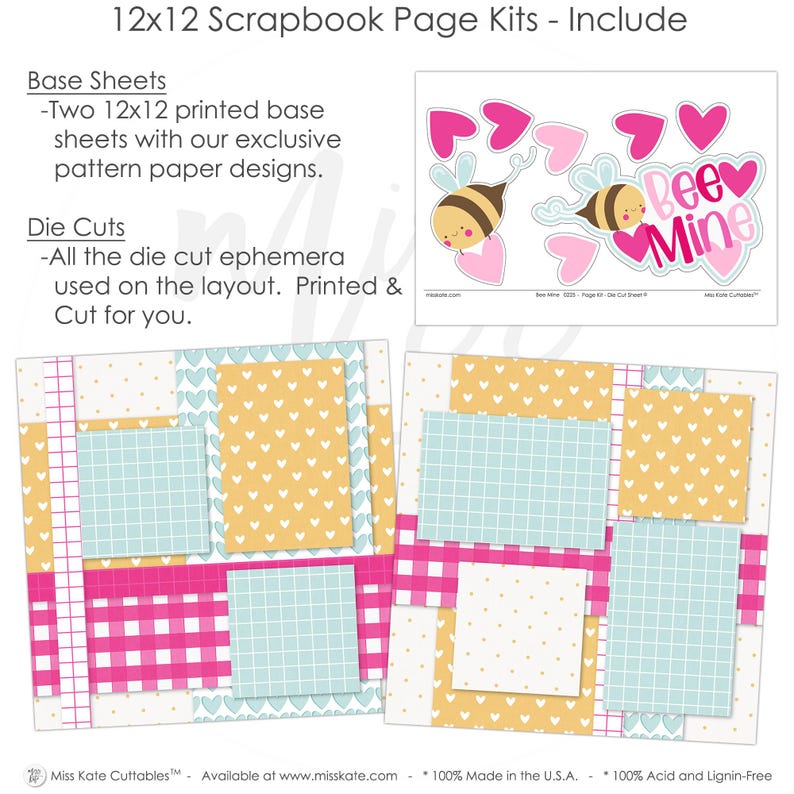 Bee Mine Valentine | 12x12 Scrapbook Page Kit Love Page Kit, Precut ...