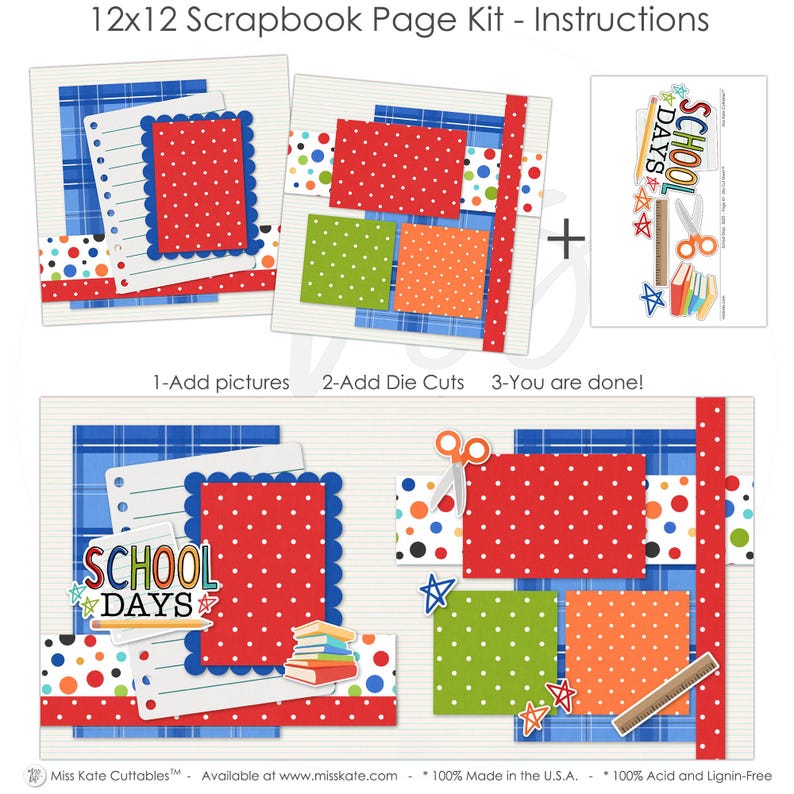 School Days - 12x12 Scrapbook Page Kit – Primary Colors, Classroom ...