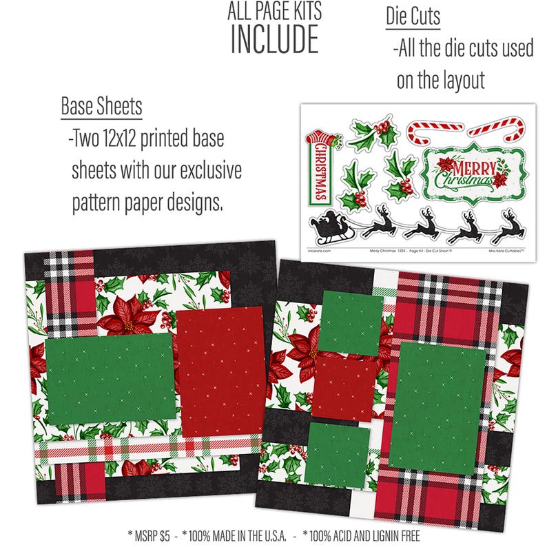 Merry Christmas Scrapbook Page Kit - 12x12 Holiday Scrapbook Supplies ...