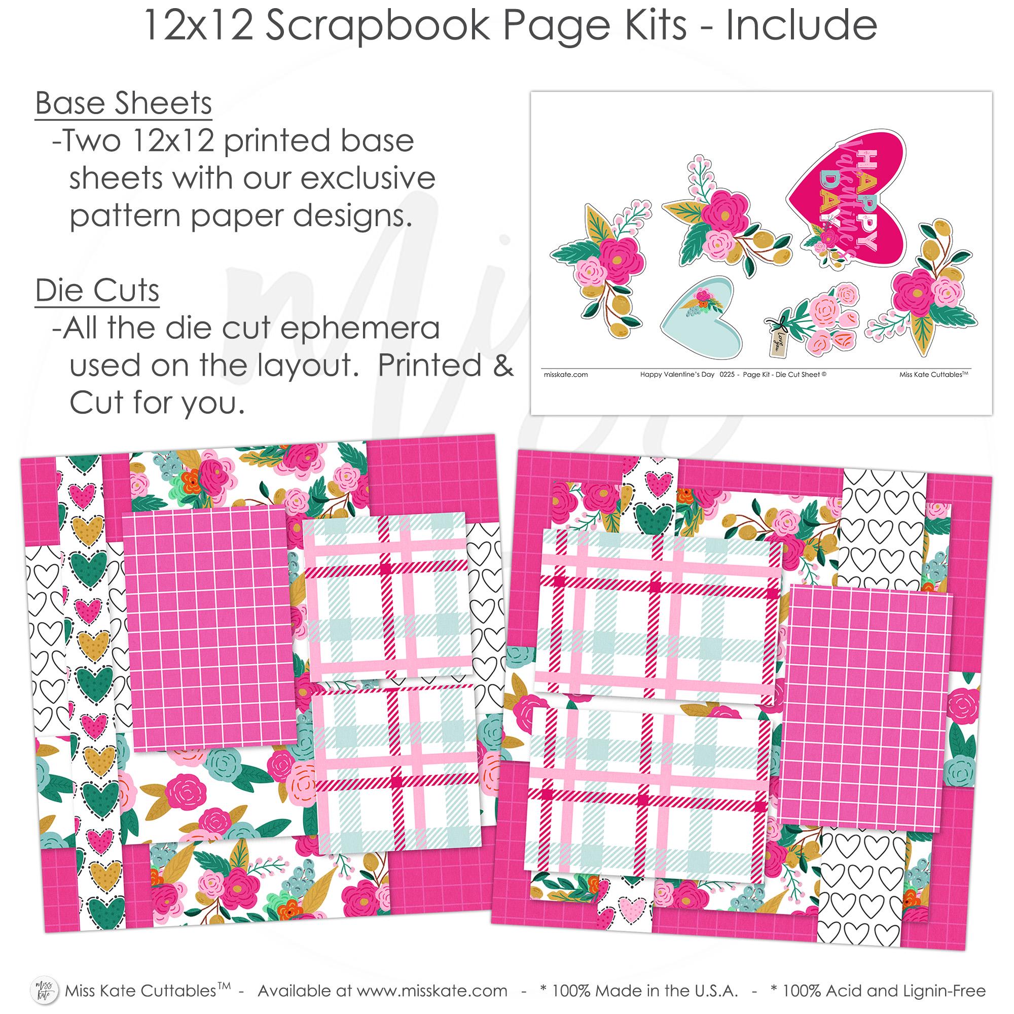 Happy Valentine's Day Scrapbook Page Kit | Floral Heart Die Cuts Pink ...