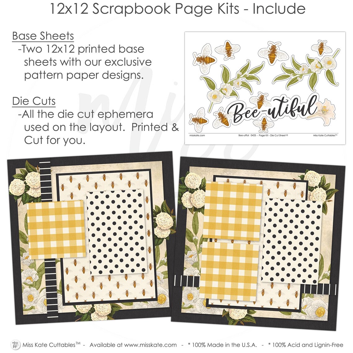 Beeutiful 12x12 Scrapbook Page Kit Honeybee Theme Floral Layout Premade ...