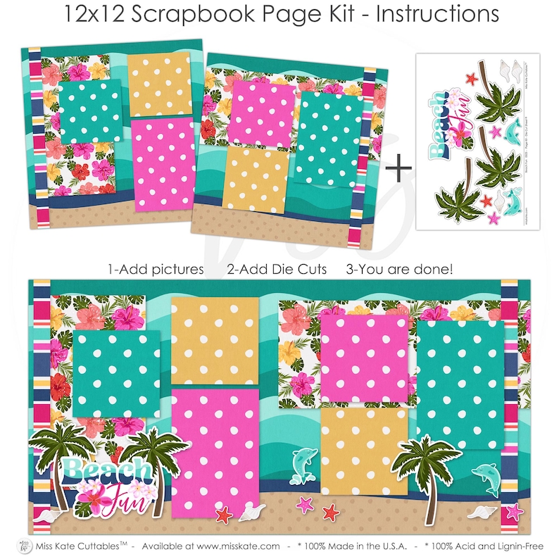 Beach Fun - 12x12 Scrapbook Page Kit – Summer Layout, Poolside Album ...