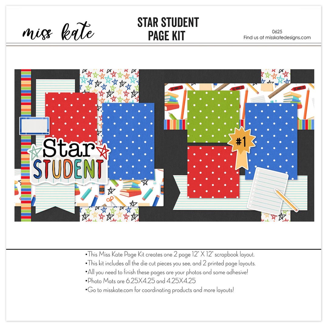 Star Student - 12x12 Scrapbook Page Kit – Back to School, Die Cut Pack ...