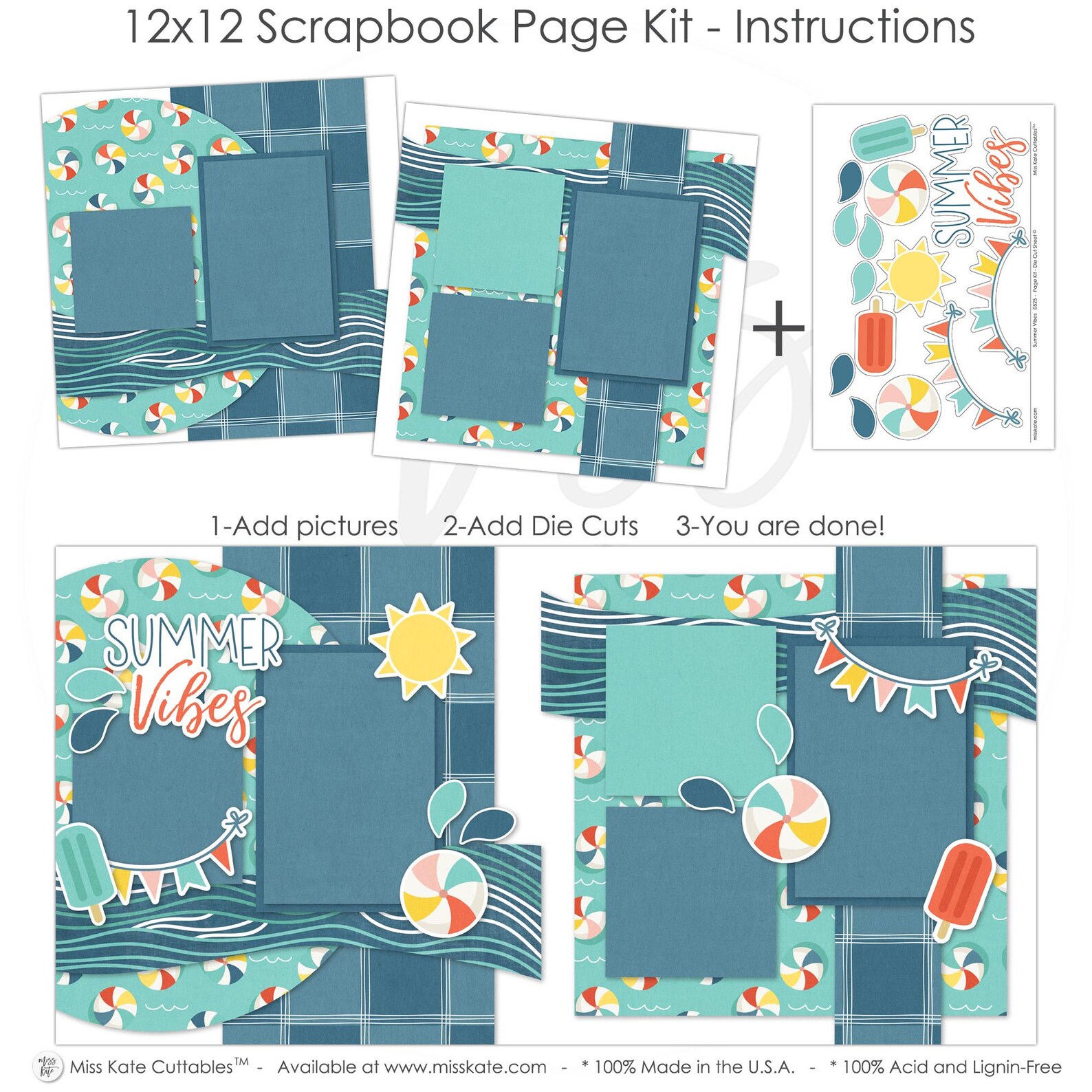 Summer Vibes 12x12 Scrapbook Page Kit for Summer Memories, Beach Photos ...