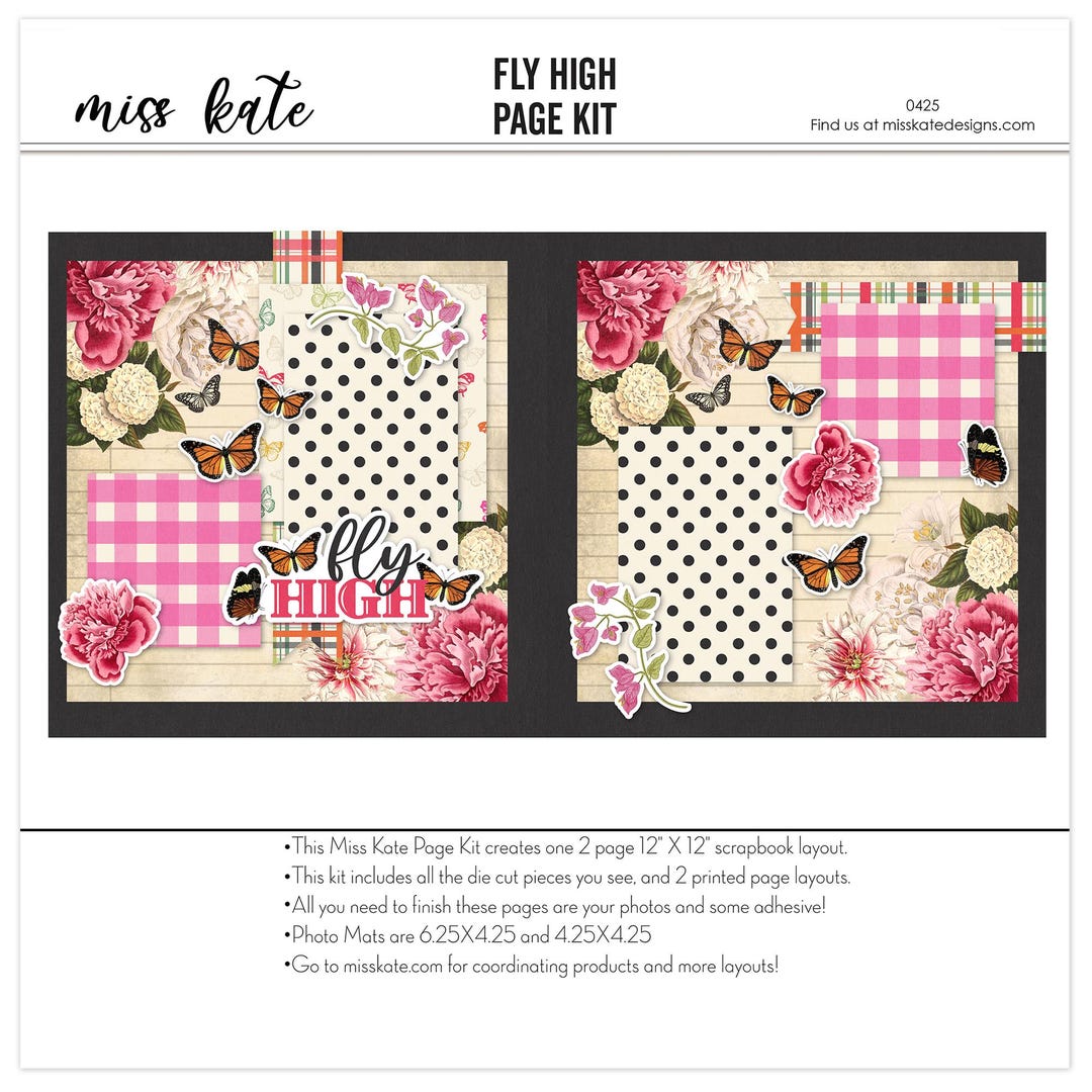 Fly High 12x12 Scrapbook Page Kit for Butterfly Photos, Pink Floral ...