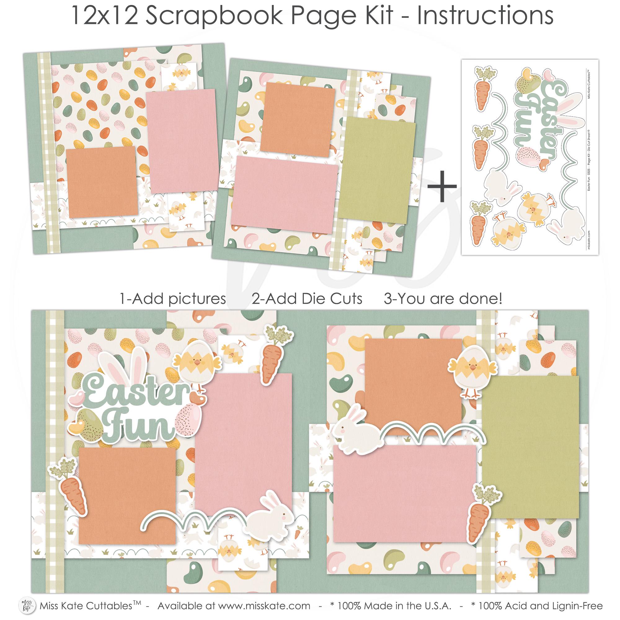 Easter Fun 12x12 Scrapbook Page Kit Pastel Paper Bunny Die Cuts Egg ...