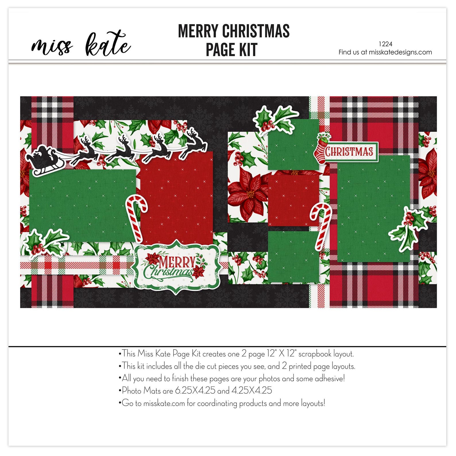 Merry Christmas Scrapbook Page Kit - 12x12 Holiday Scrapbook Supplies ...