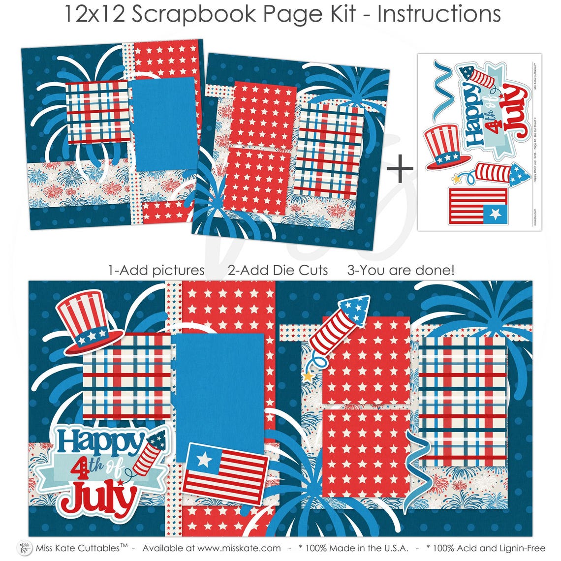 Happy 4th of July - 12x12 Scrapbook Page Kit – USA Album, Patriotic ...