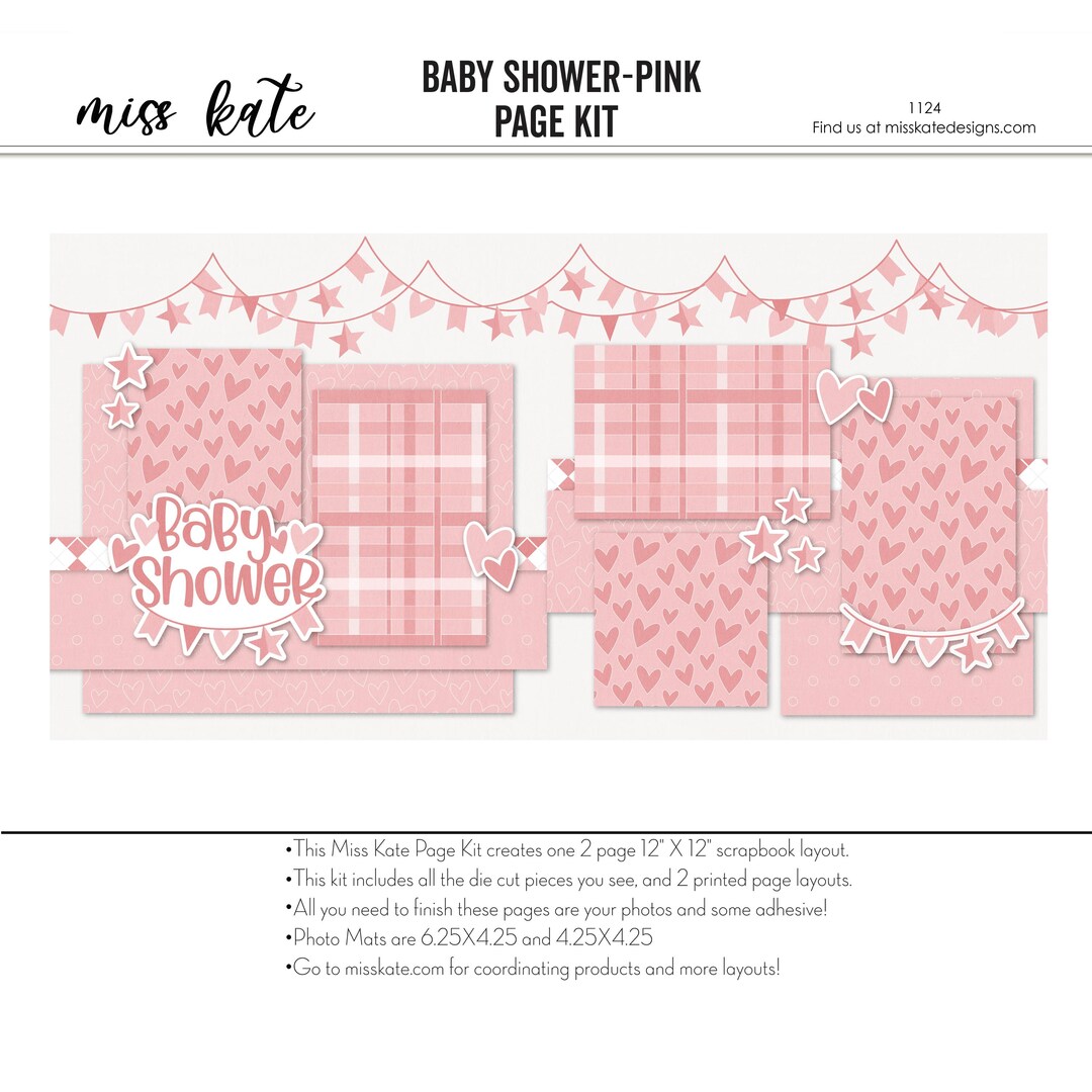 Baby Shower Pink Scrapbook Page Kit - 12x12 Layout Kit - DIY Scrapbook ...