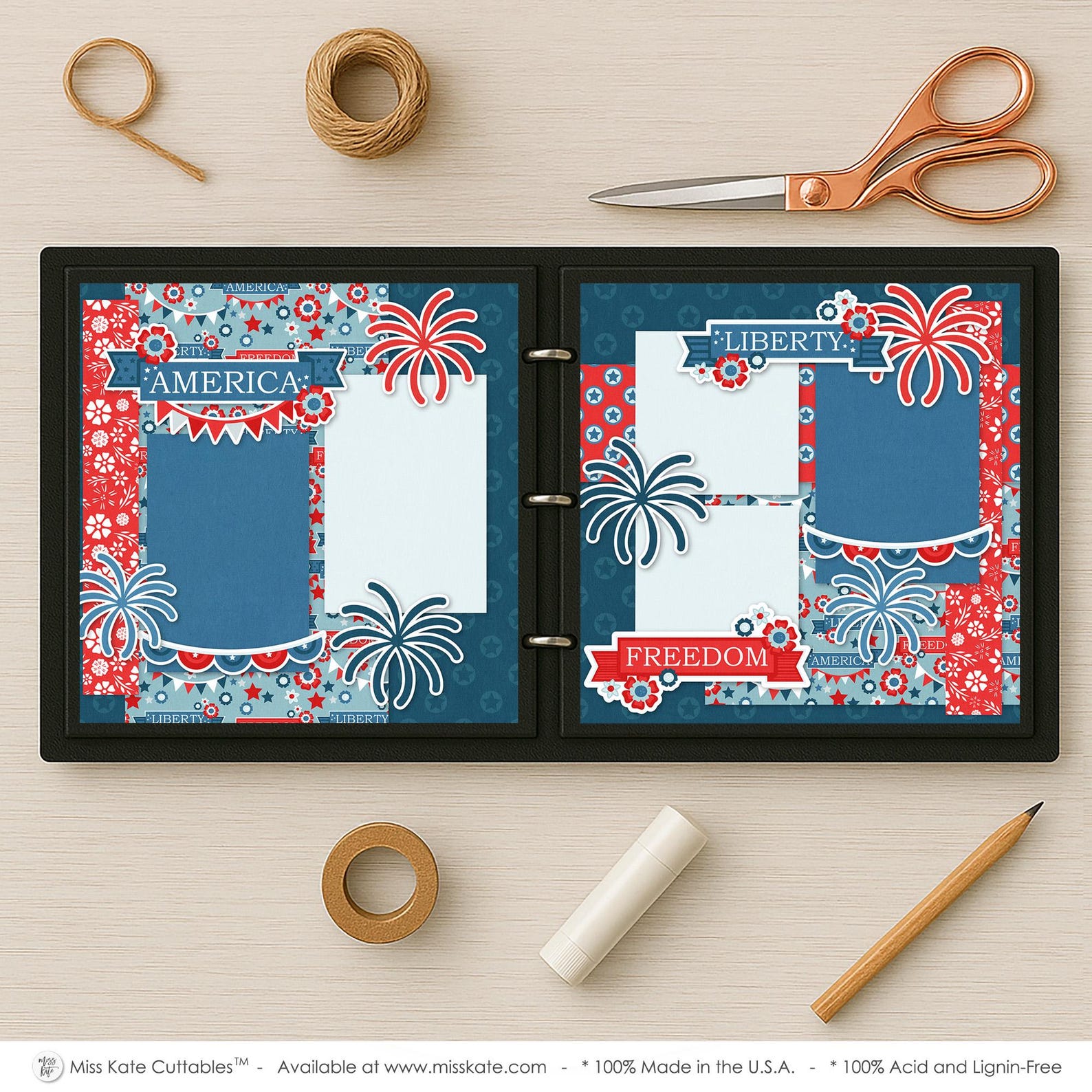 America - 12x12 Scrapbook Page Kit – USA Album, Patriotic Scrapbook ...