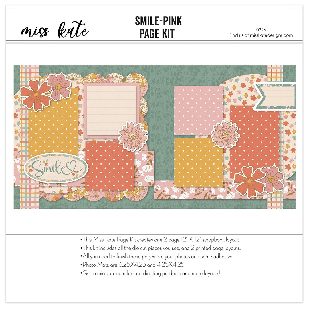 Smile Pink - 12x12 Scrapbook Page Kit – Die Cut Flowers, Floral Spring ...
