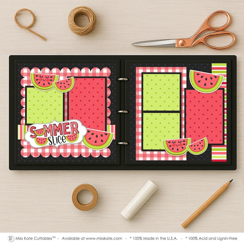 Summer Slice - 12x12 Scrapbook Page Kit – Watermelon Scrapbook, Fruit ...
