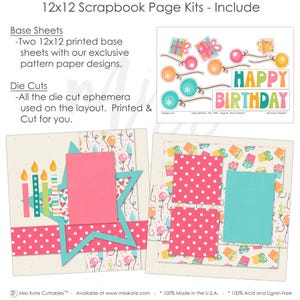 Happy Birthday Pink 12x12 Scrapbook Page Kit for Birthday Party, Cake ...