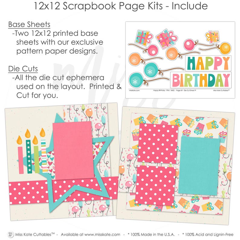 Happy Birthday Pink 12x12 Scrapbook Page Kit for Birthday Party, Cake ...