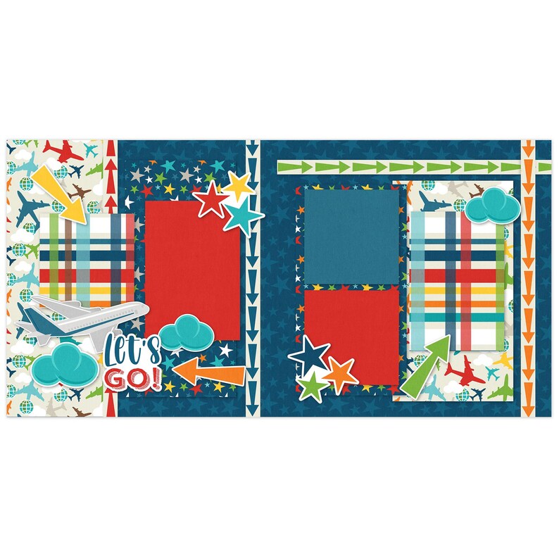 Lets Go - 12x12 Scrapbook Page Kit – Airplane Layout, Adventure Album ...