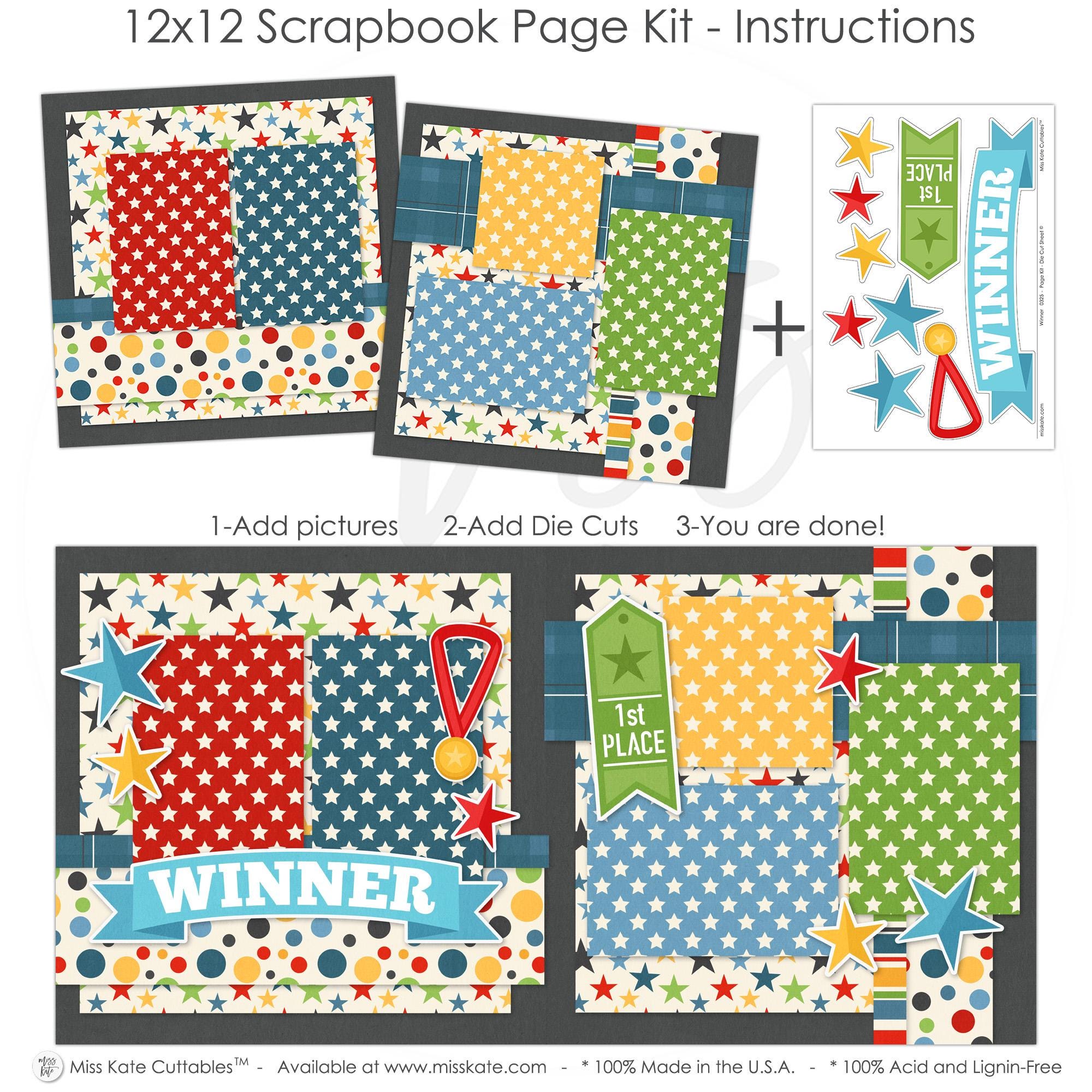 Winner - 12x12 Scrapbook Page Kit Sports School Award Star 1st Place ...