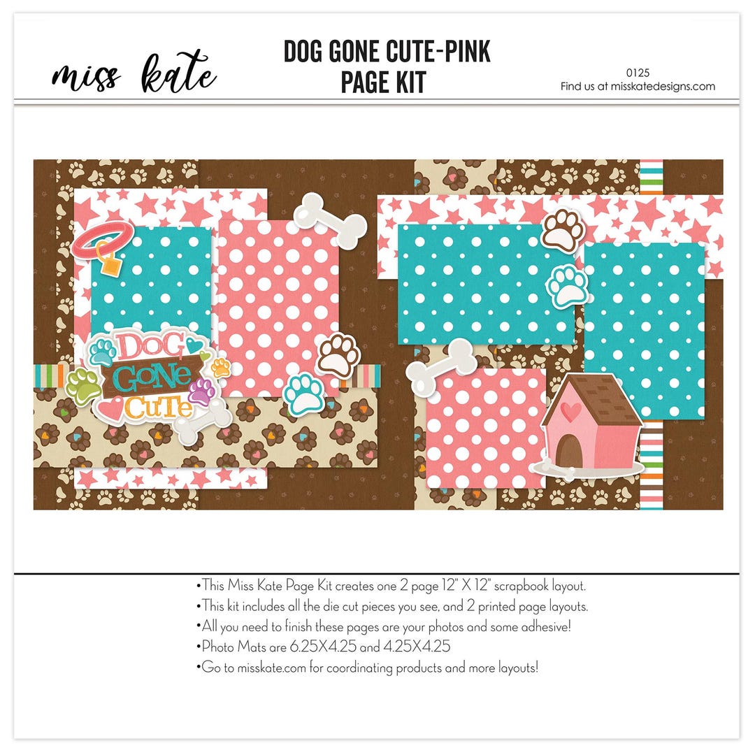 Dog Gone Cute Pink 12x12 Scrapbook Page Kit Dog Scrapbook Kit Pet ...