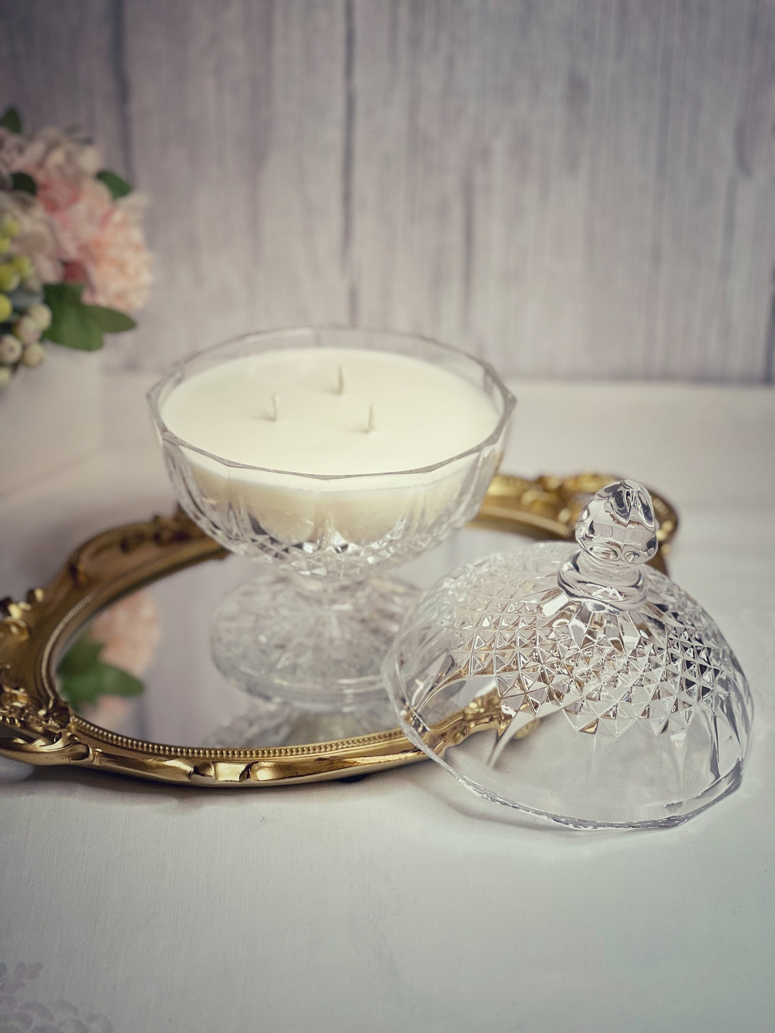 LG Vintage Candle, Crystal Cut Candle, Candy Dish, Wedding Gift - Etsy