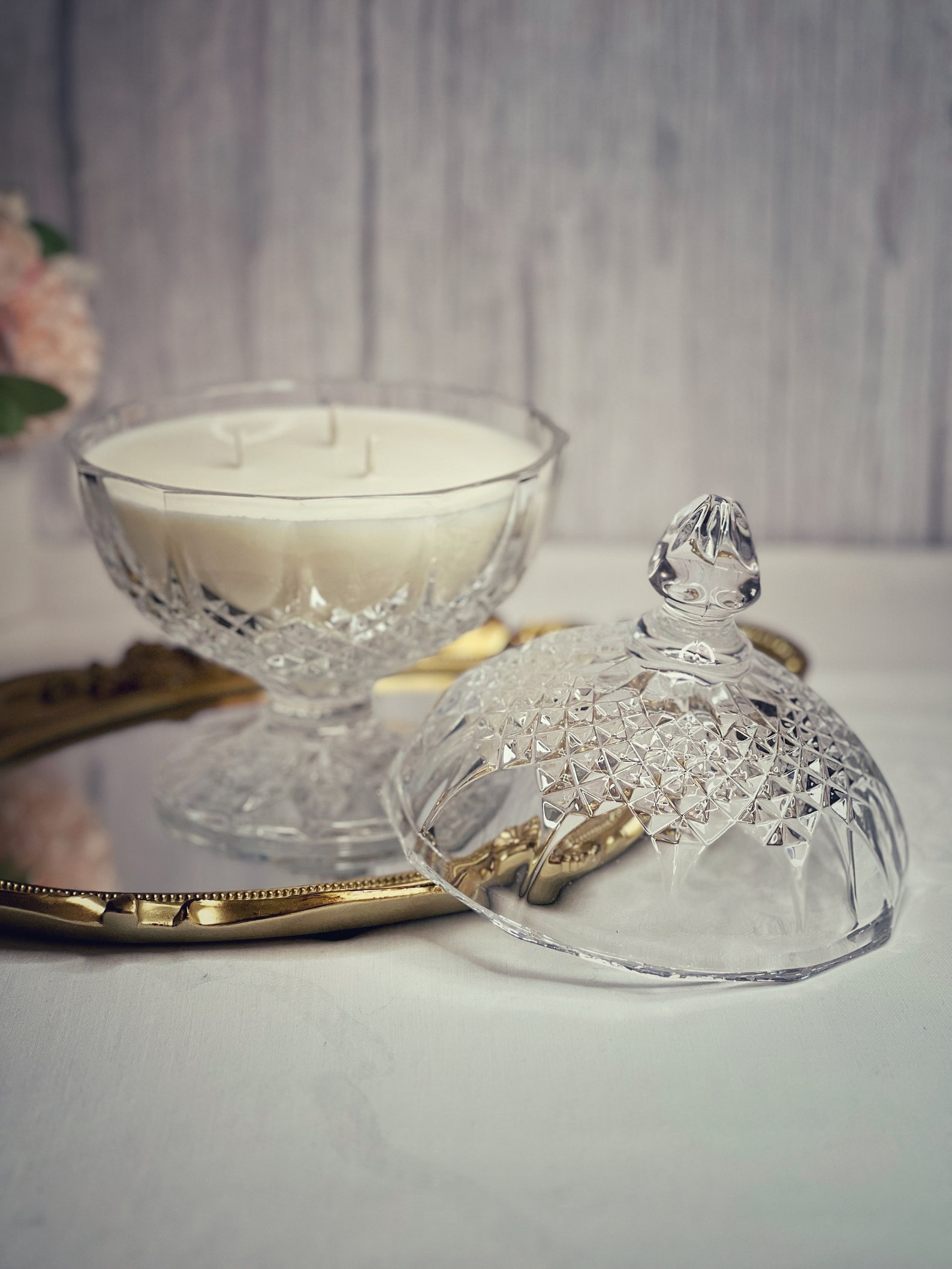 LG Vintage Candle, Crystal Cut Candle, Candy Dish, Wedding Gift - Etsy