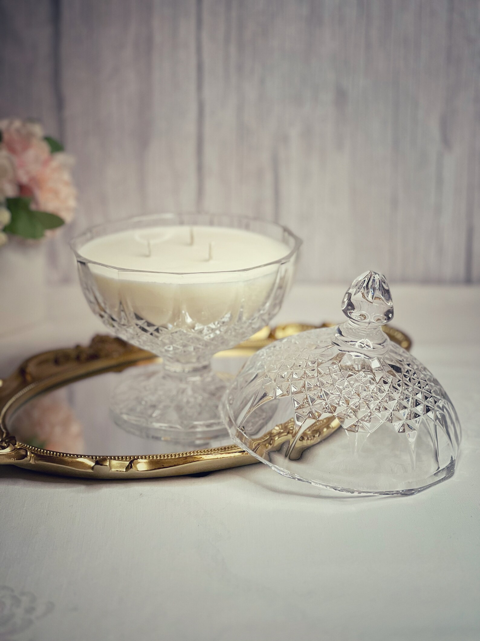 LG Vintage Candle, Crystal Cut Candle, Candy Dish, Wedding Gift - Etsy