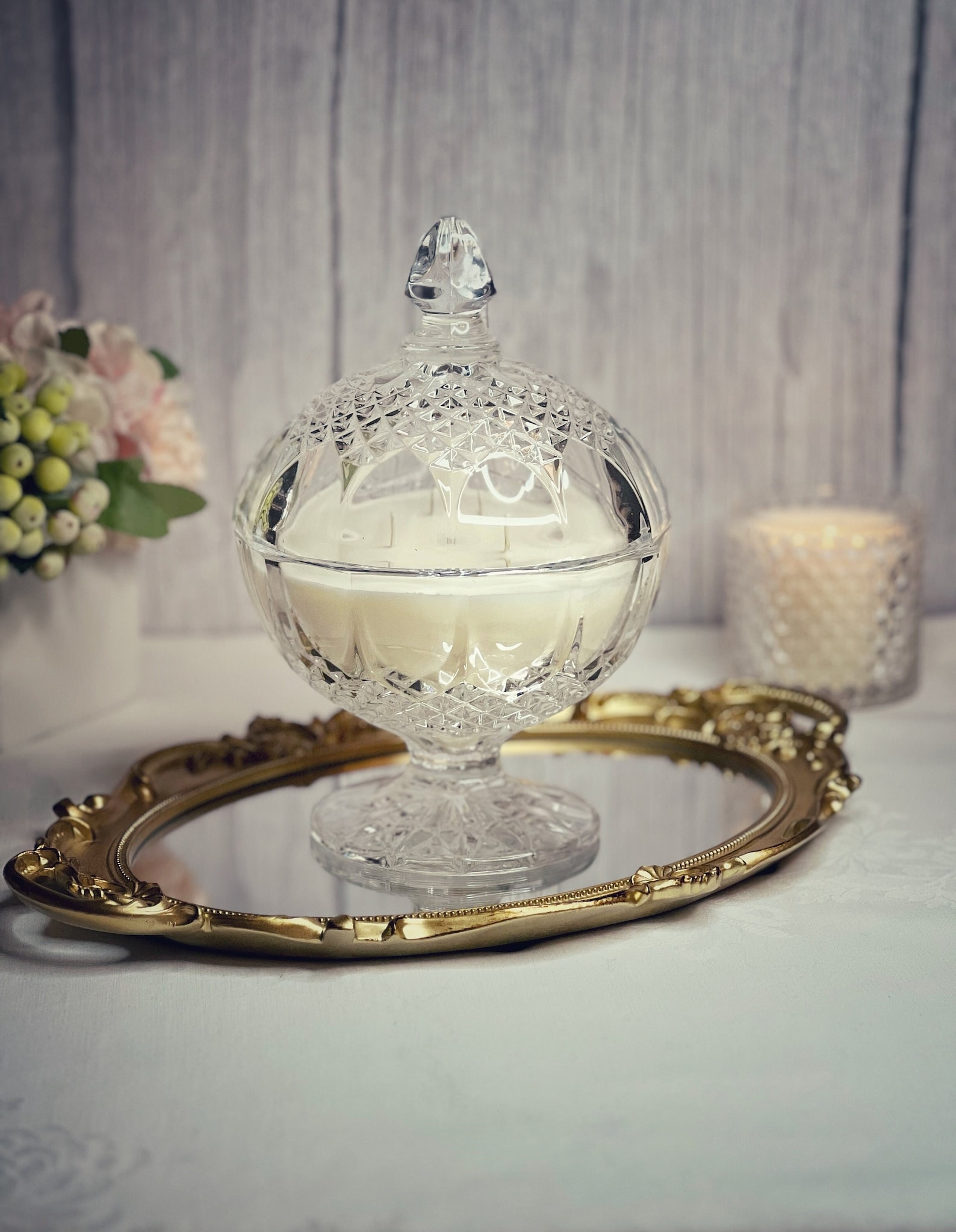 LG Vintage Candle, Crystal Cut Candle, Candy Dish, Wedding Gift - Etsy