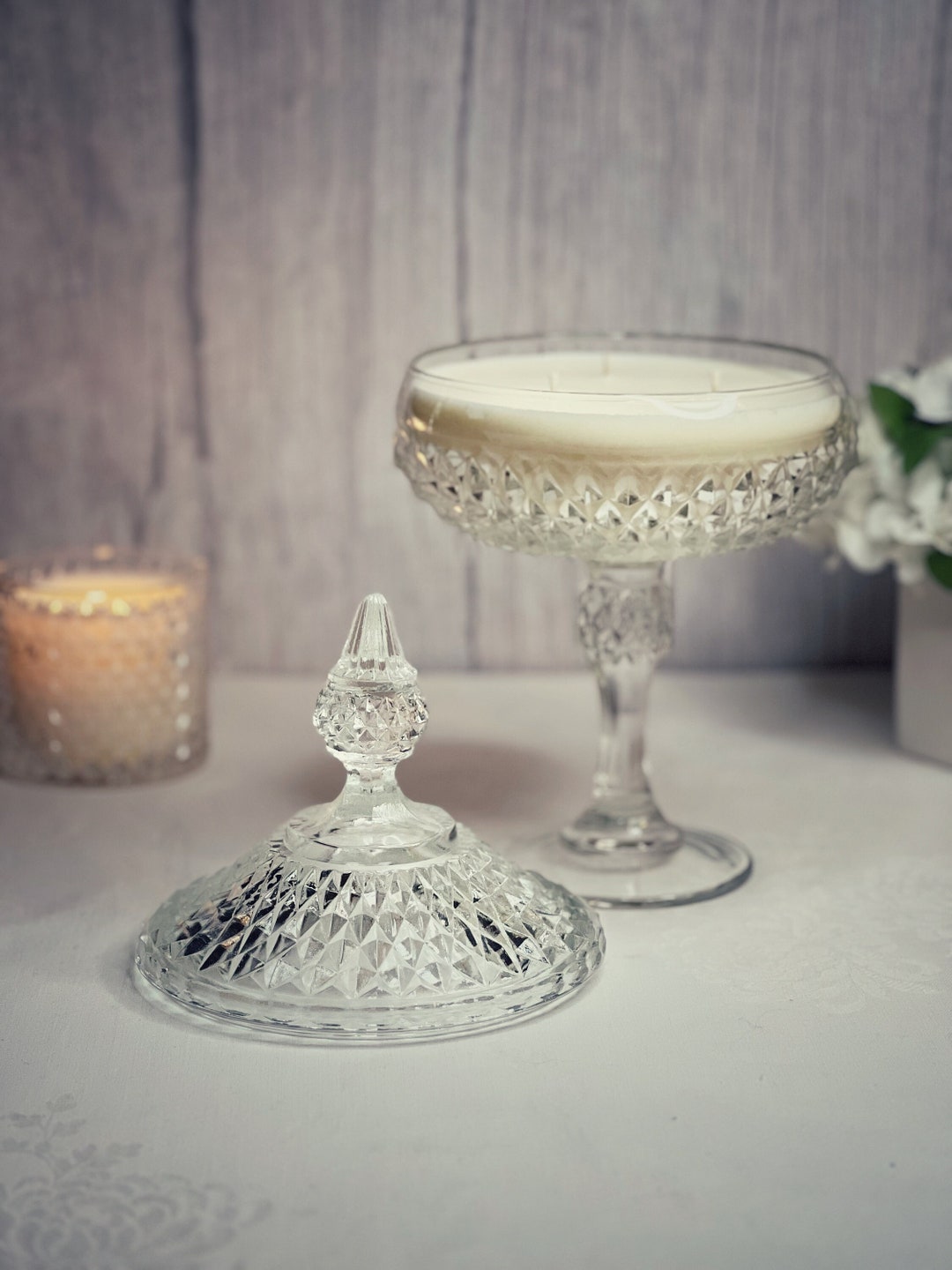 XL Vintage Candle, Tall Regal Cut Glass Candle, Gift for Mom, Wedding ...