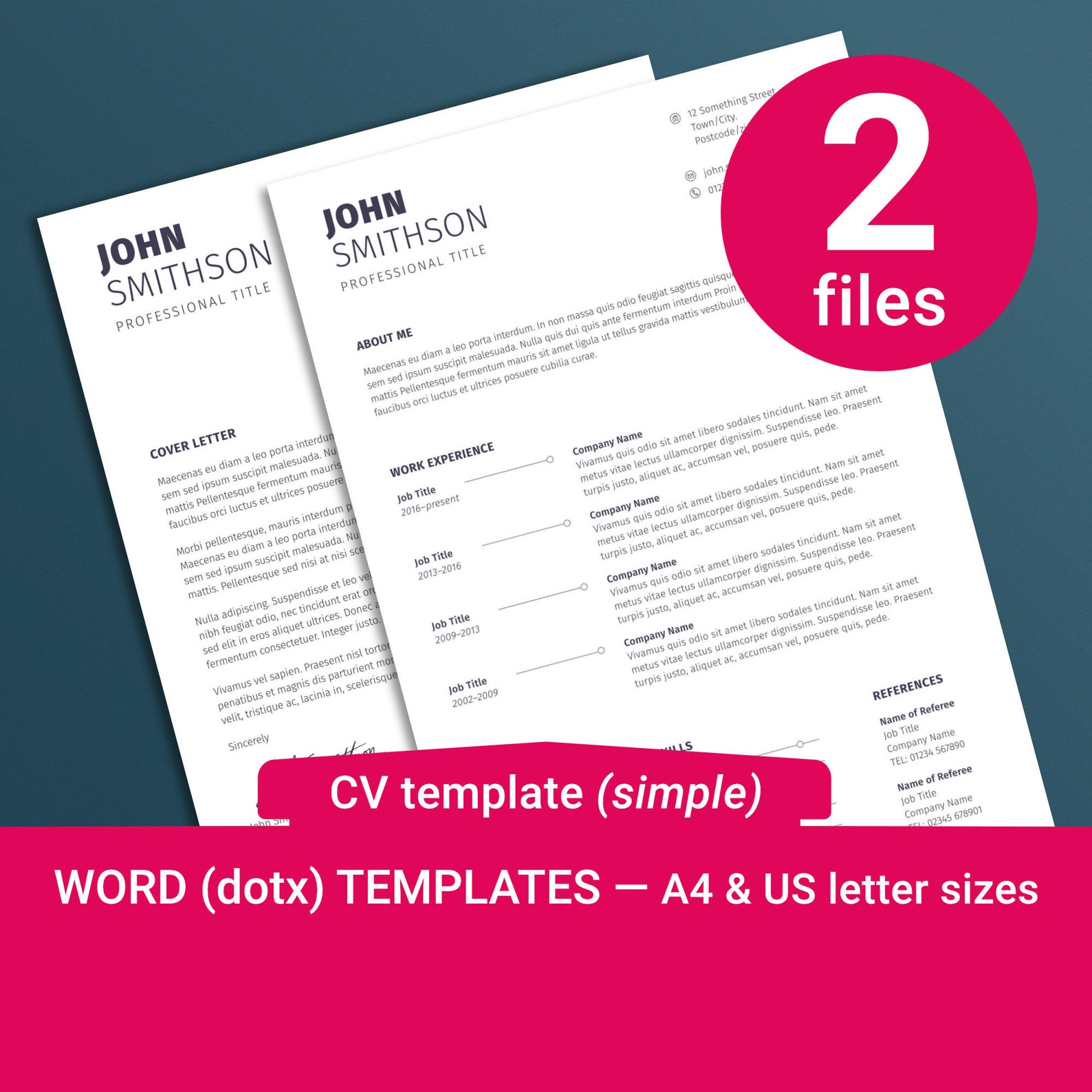 CV Resume Template, Editable Microsoft Word .dotx Files in Both A4 and ...