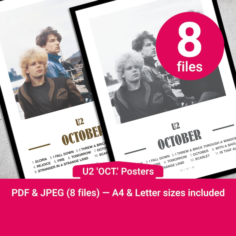 U2 October PDF Printable Poster. A4 & US Letter Included. Colour and ...