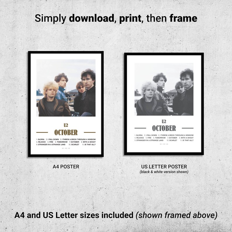 U2 October PDF Printable Poster. A4 & US Letter Included. Colour and ...