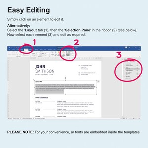 CV Resume Template, Editable Microsoft Word .dotx Files in Both A4 and US Letter Sizes - Etsy