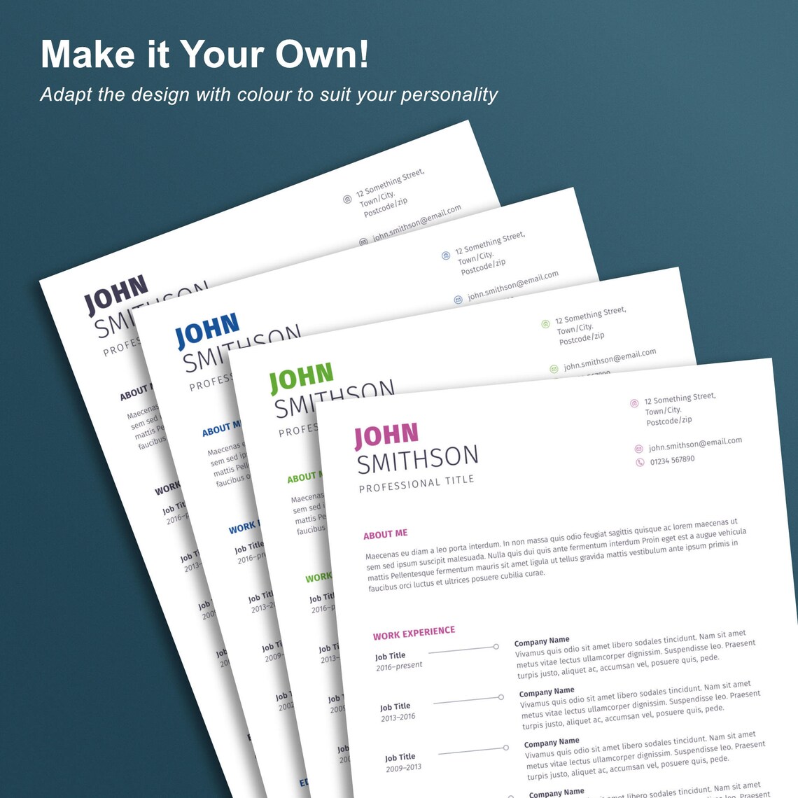 CV Resume Template, Editable Microsoft Word .dotx Files in Both A4 and ...