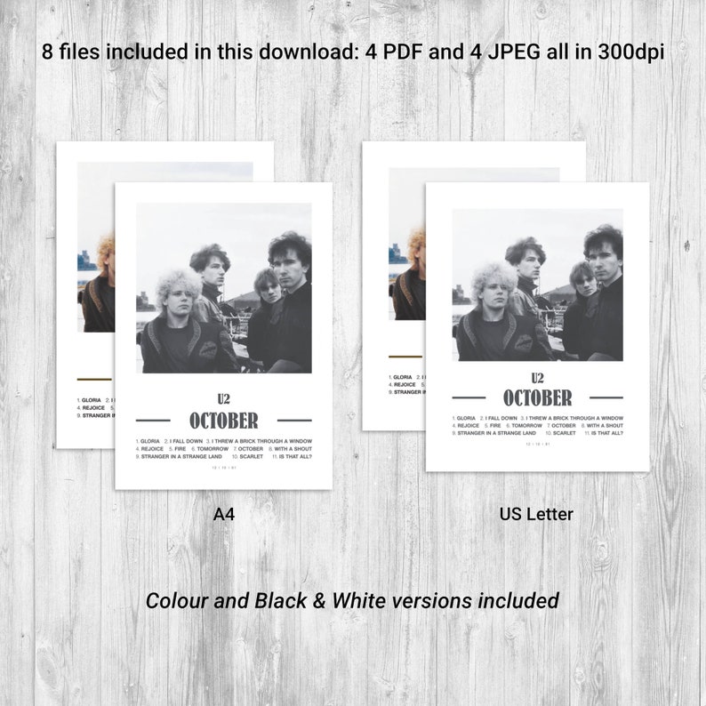 U2 October PDF Printable Poster. A4 & US Letter Included. Colour and ...