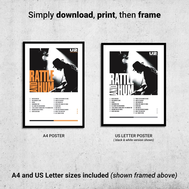 U2 'rattle and Hum' Printable Poster. PDF and JPEG Included (300dpi ...