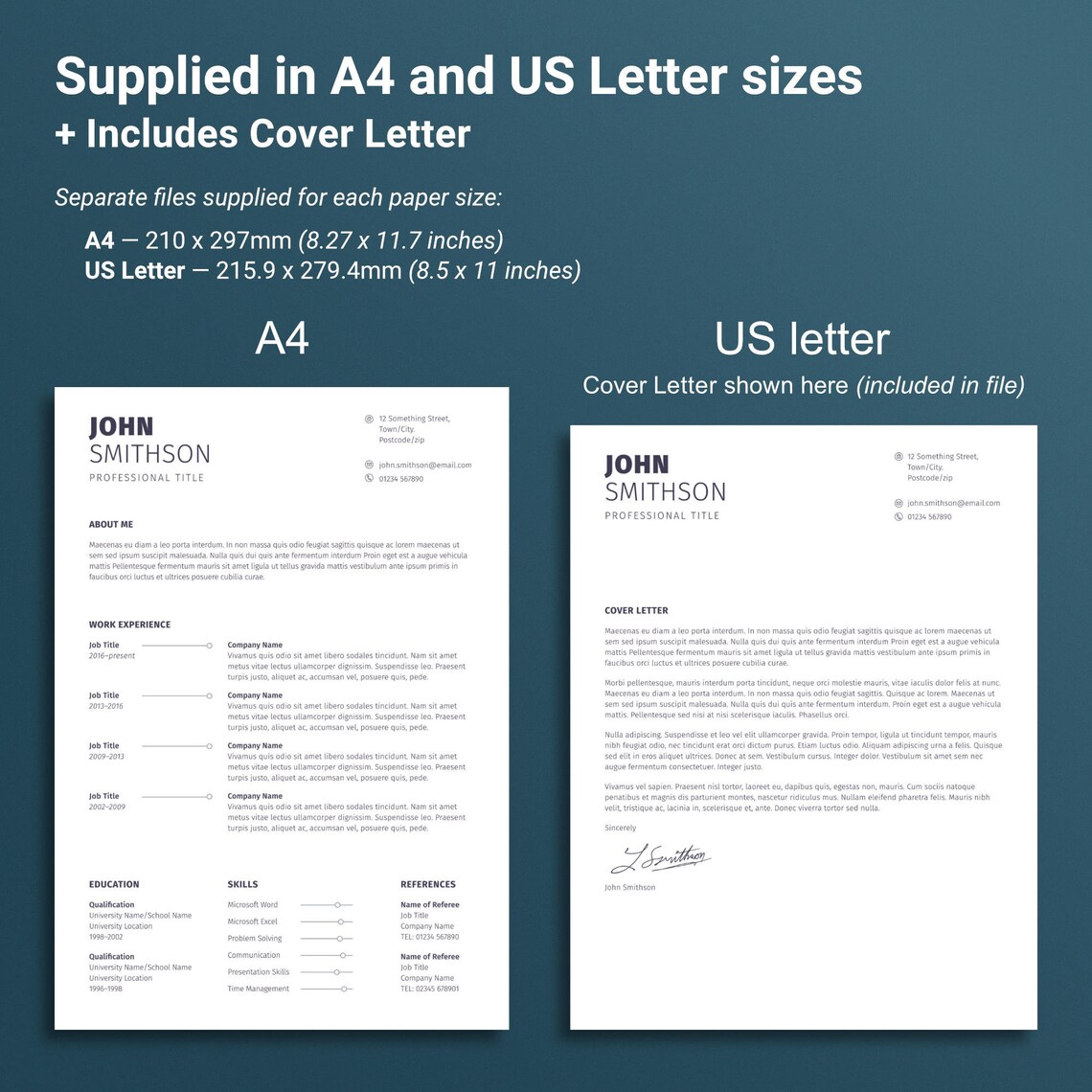 CV Resume Template, Editable Microsoft Word .dotx Files in Both A4 and ...